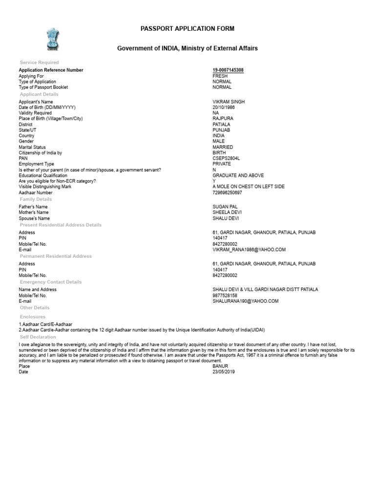 Application Form | PDF | Passport | Identity Document