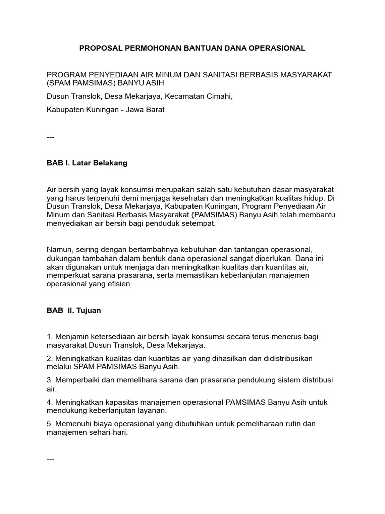 05 Proposal PAMSIMAS Banyu Asih | PDF