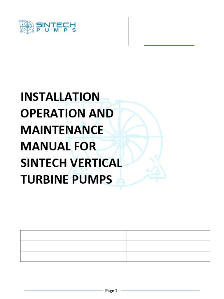Installation Operation AND Maintenance Manual FOR Sintech Vertical Turbine Pumps | PDF | Pump ...