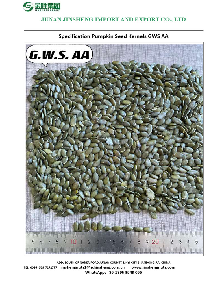 Product Specification-Pumpkin Seed Kernels GWS AA | PDF | Food Safety ...