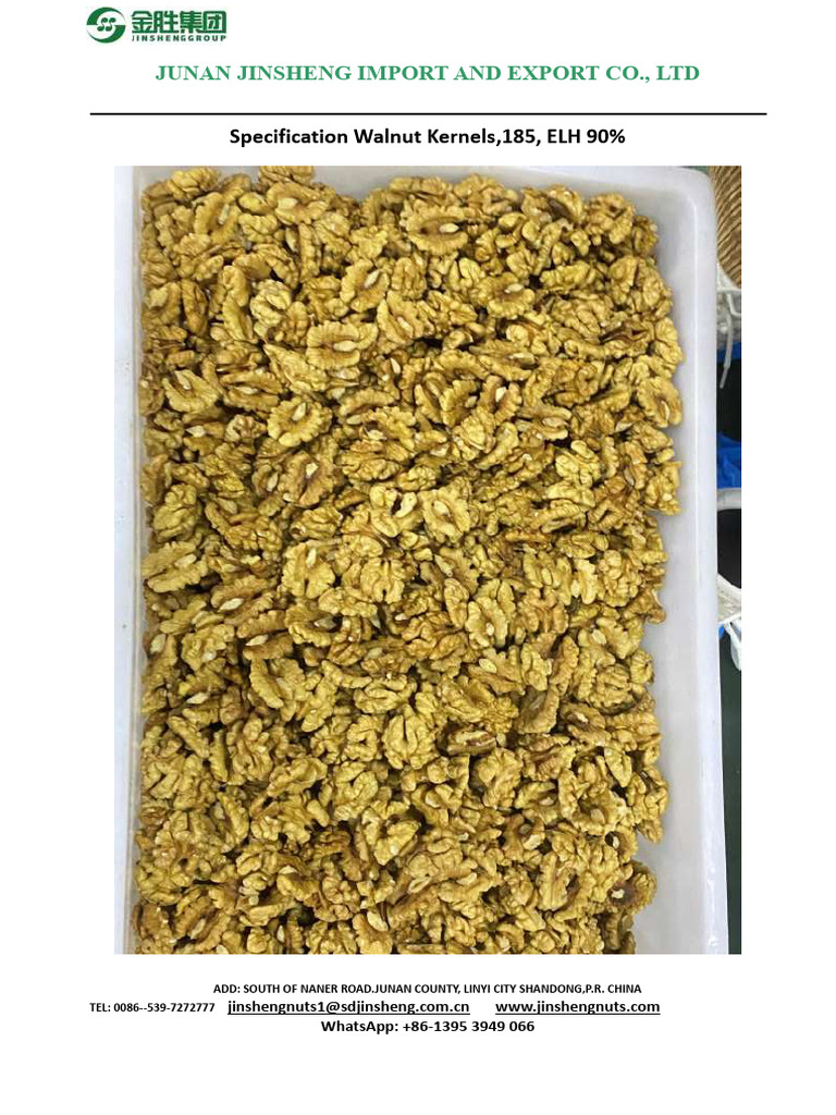 Product Specification-Walnut Kernels 185 ELH | PDF | Foods | Walnut