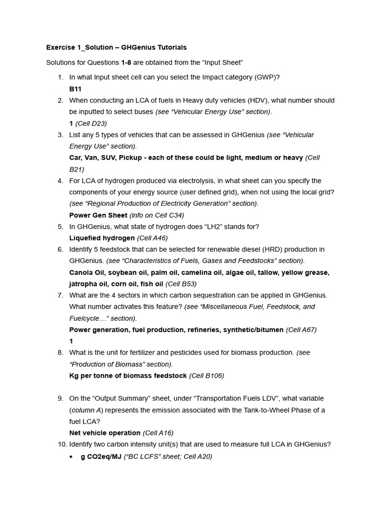 Exercise1 - Solution v2-GHGeniusTutorial | PDF | Life Cycle Assessment | Fuels