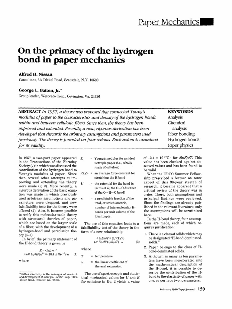 On The Primacy of The Hydrogen Bond in Paper Mechanics | PDF | Hydrogen ...