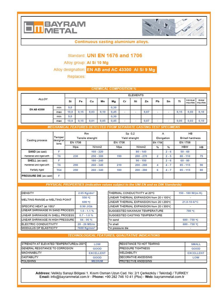 EN AC 43300 Alloy Specifications | PDF | Electrical Resistivity And ...