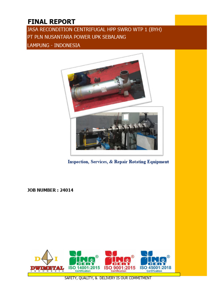 24014_Final Report Recondition Pump HPP_pltu Unit Sebalang | PDF | Pump ...