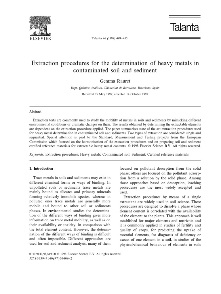 Extraction Procedures For The Determination of Heavy Metals in ...