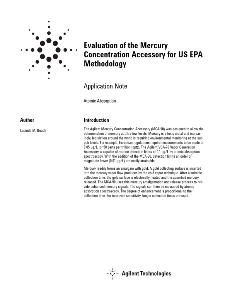 Evaluation of the Mercury Concentration Accessory for US EPA Methodology | PDF | Mercury ...