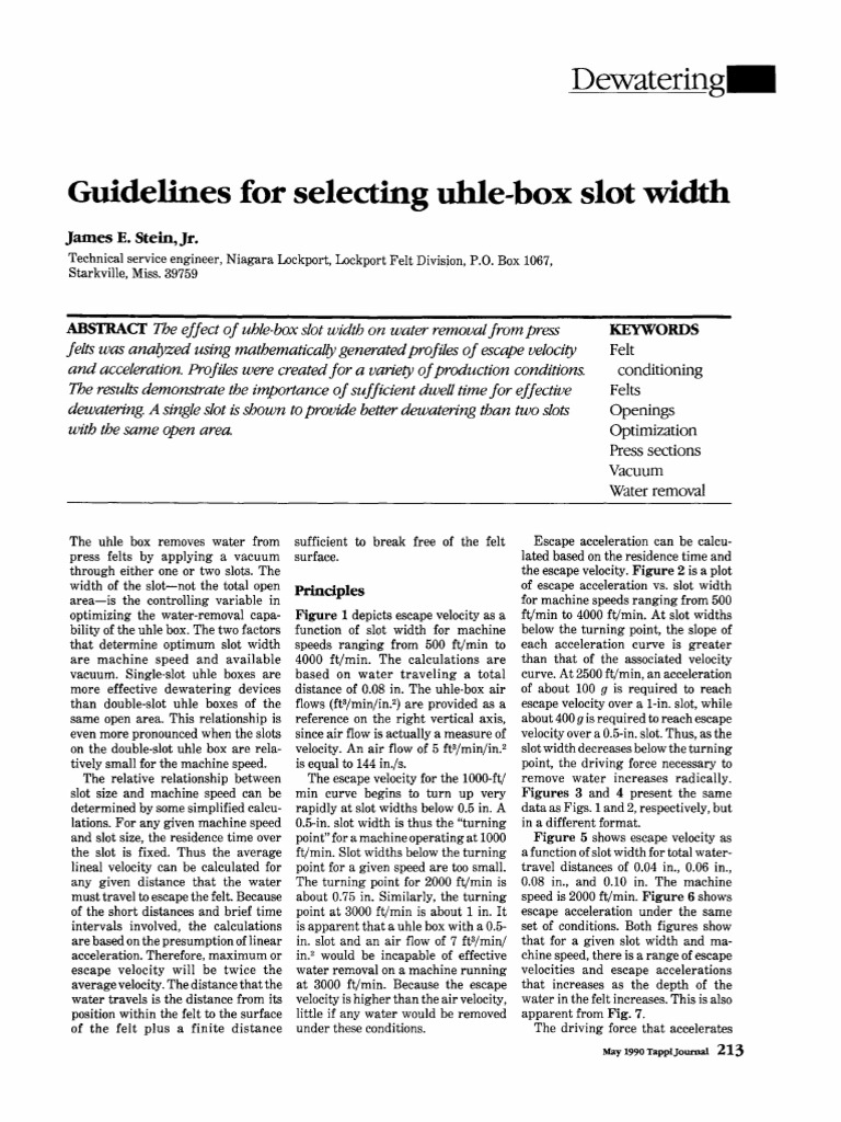 Uhle-Box Slot Width for Effective Dewatering | PDF | Acceleration ...
