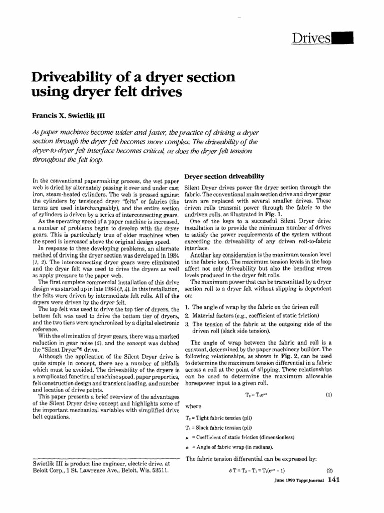 Driveability of A Dryer Section Using Dryer Felt Drives | PDF | Gear ...