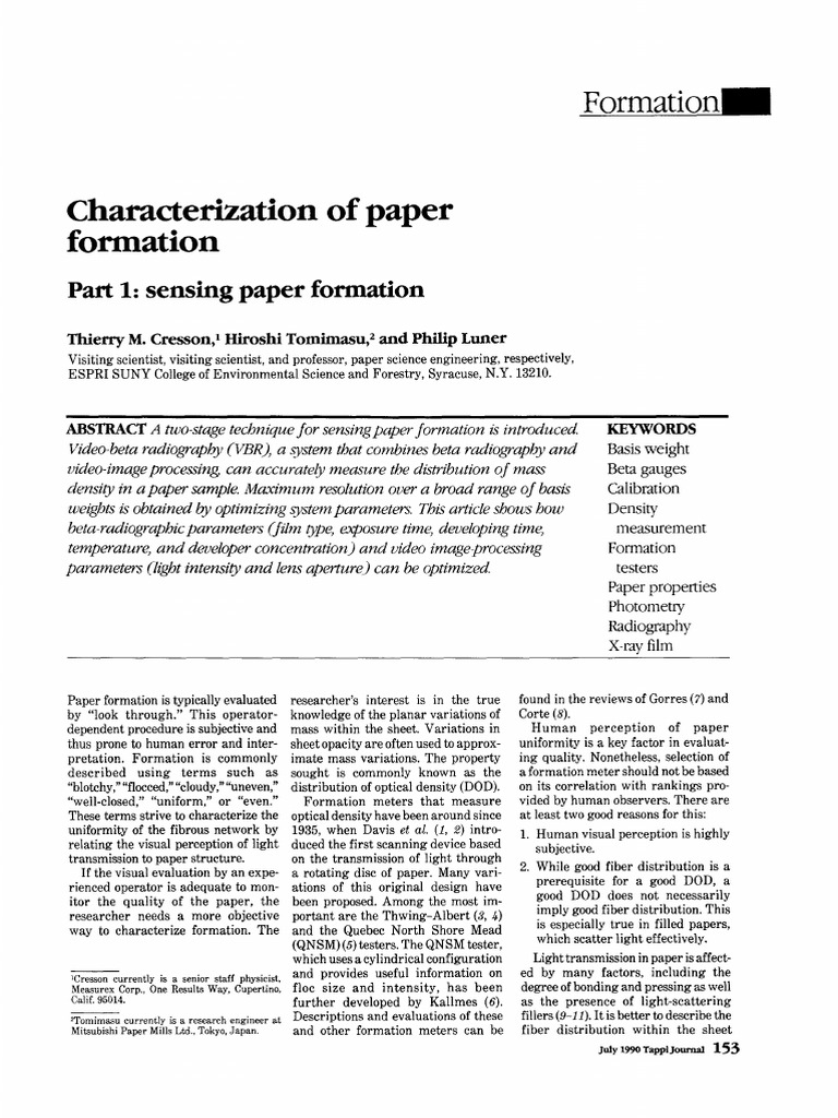 Characterization of Paper Formation Part 1 Sensing Paper Formation ...