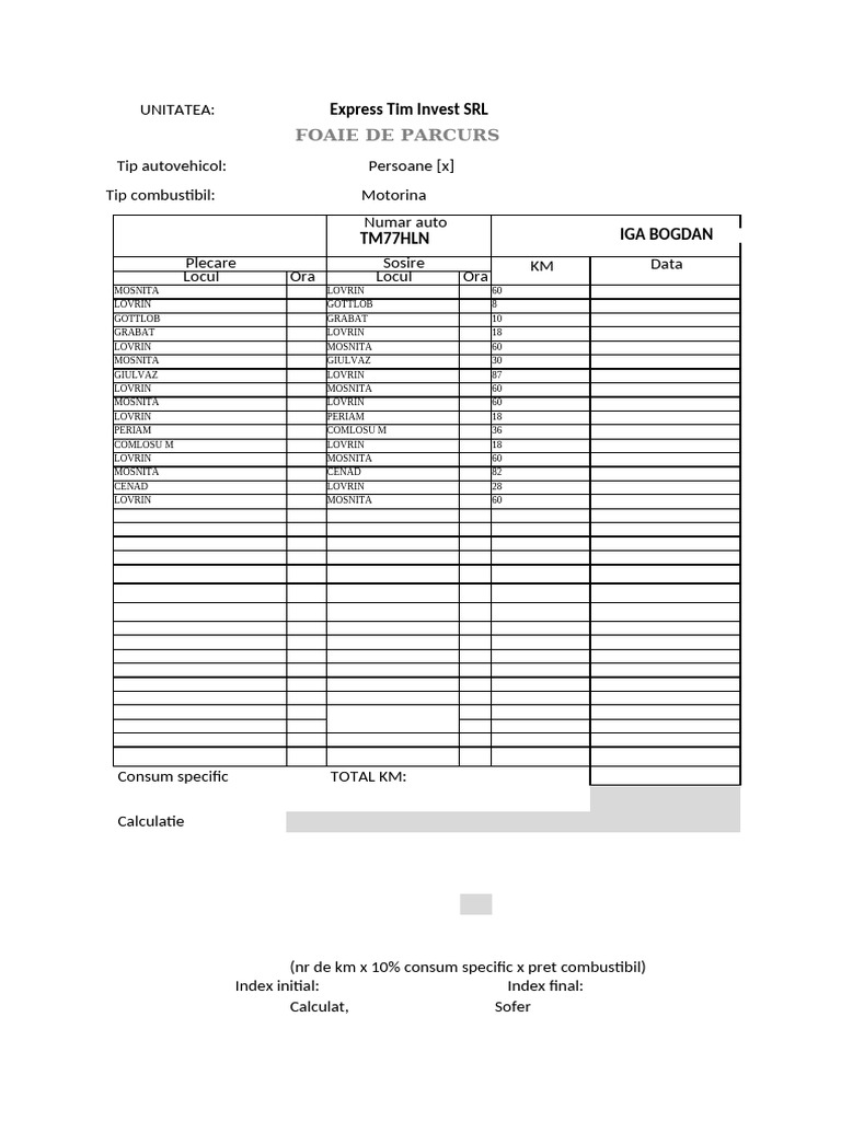 Foaie Parcurs BOGDAN3 | PDF