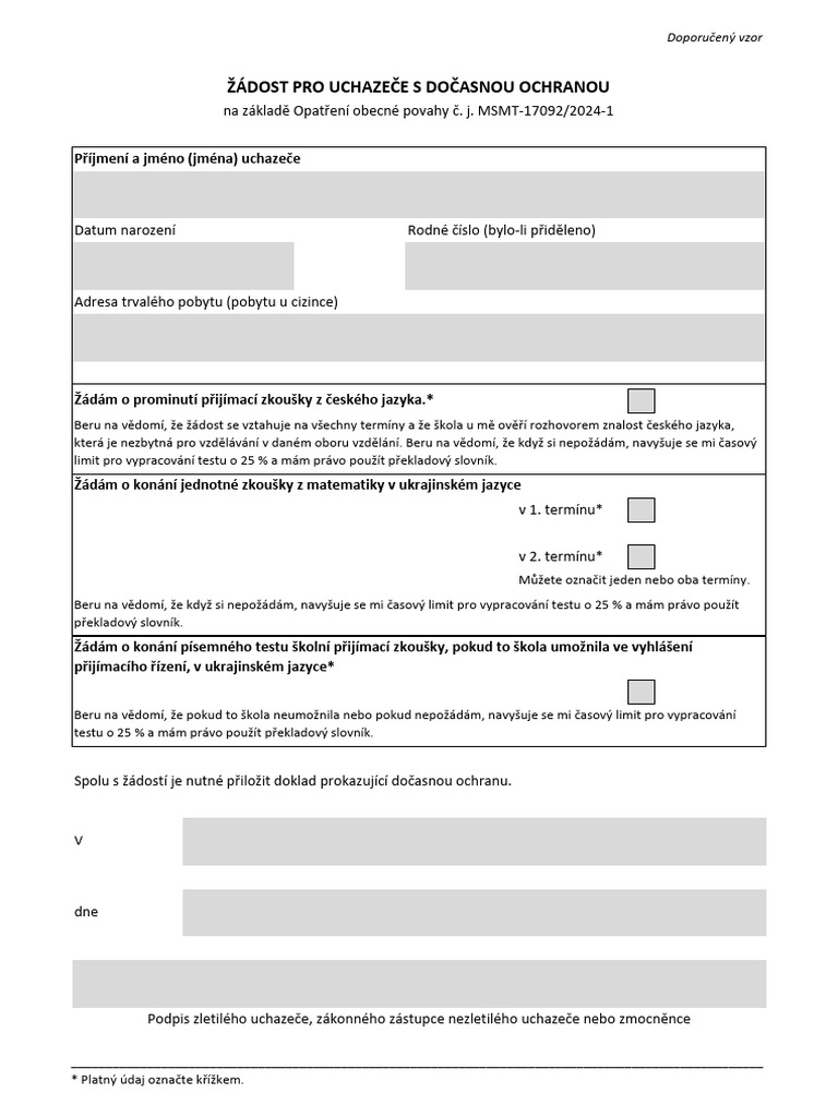 Zadost pro uchazece s docasnou ochranou_2024-2025 | PDF