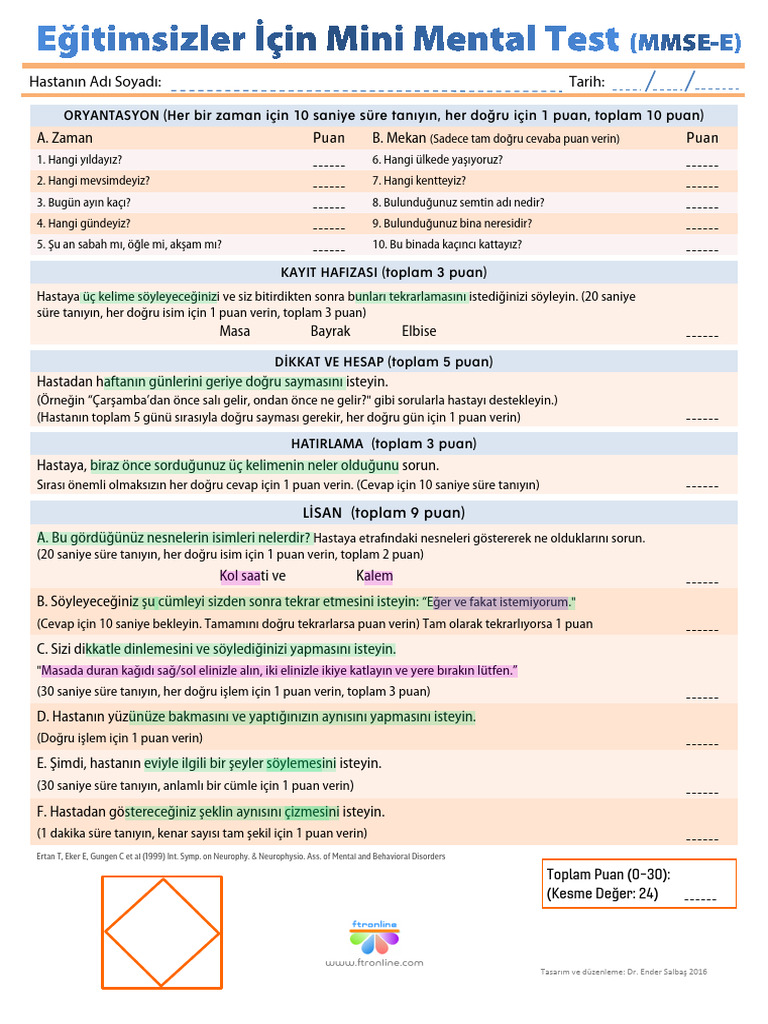 Eğitimsizler Için Mini Mental Test - Kopyası | PDF