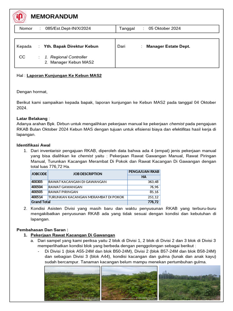 Laporan Visit Mas2 - Verifikasi Rkab (Pekerjaan Manual) | PDF