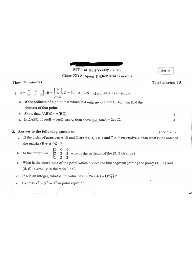Higher Math MT Questions | PDF