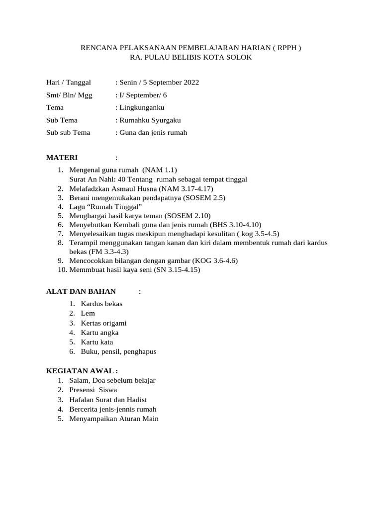 Contoh RPPH | PDF