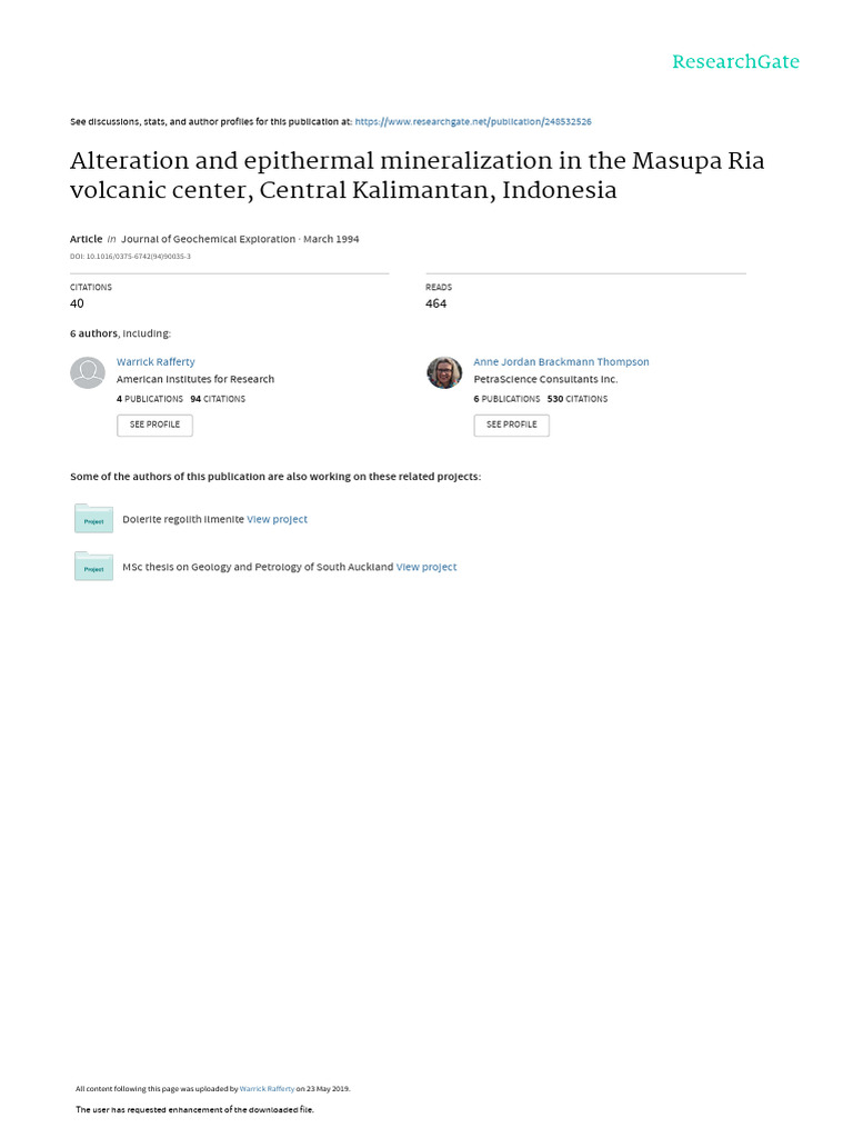 Alteration and Epithermal Mineralization in The Masupa Ria Volcanic ...