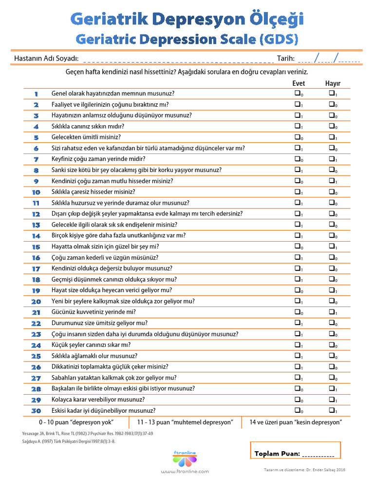 Geriatrik Depresyon Ölçeği | PDF