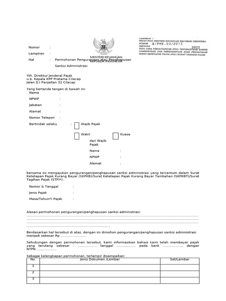 Pengurangan Atau Penghapusan Sanksi Administrasi (Ps. 36 (1) A) | PDF