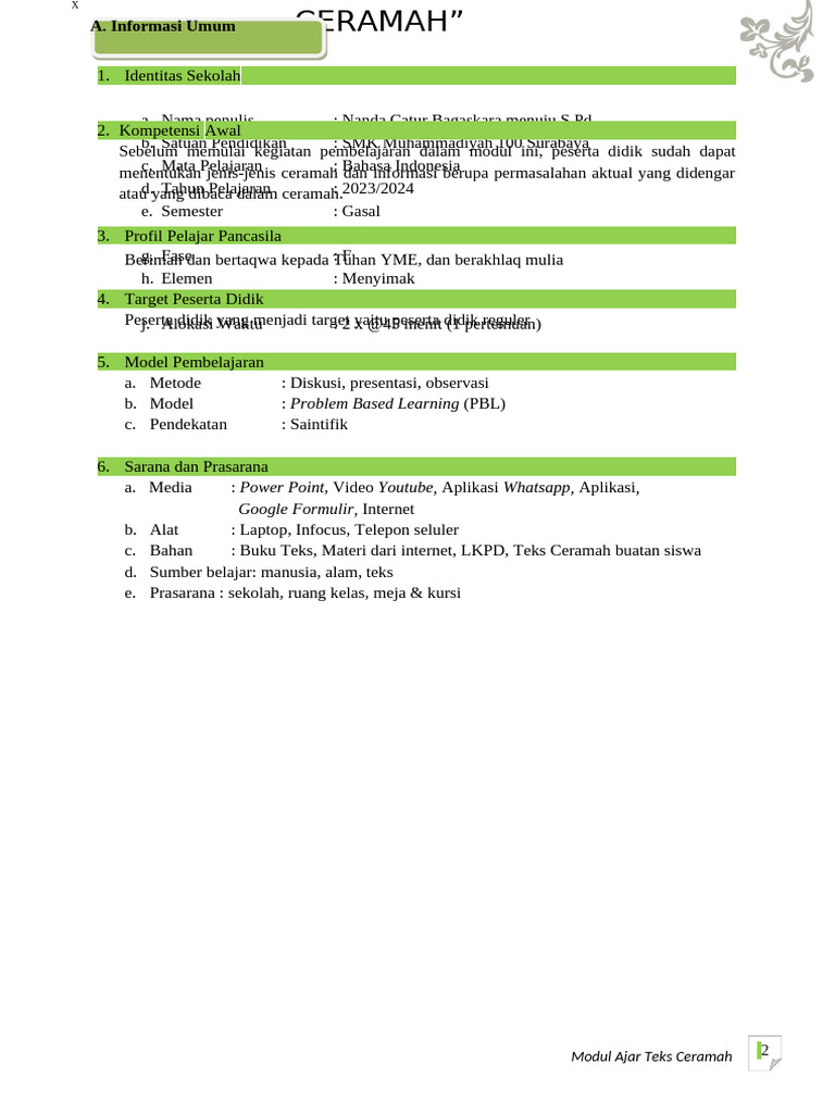 Modul Teks Ceramah | PDF