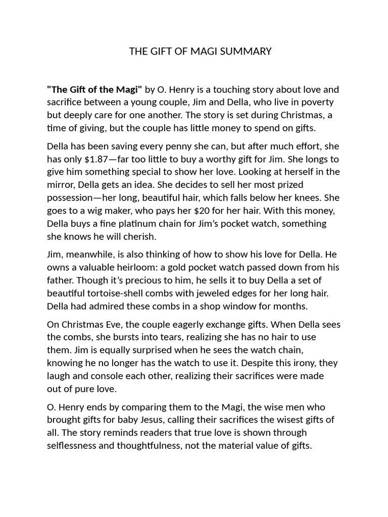 The Gift of Magi Summary | PDF | Biblical Magi | Love