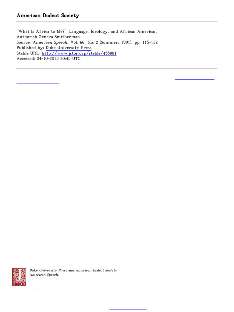 Smitherman 1991 | PDF | Slavery | Survey Methodology