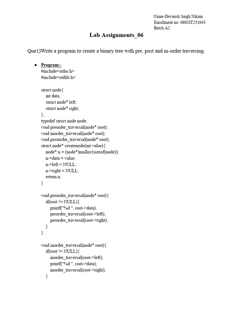 Lab Assignments_06 DS | PDF | C++ | Algorithms And Data Structures Lab Assignments_06 DS | PDF | C++ | Algorithms And Data Structures