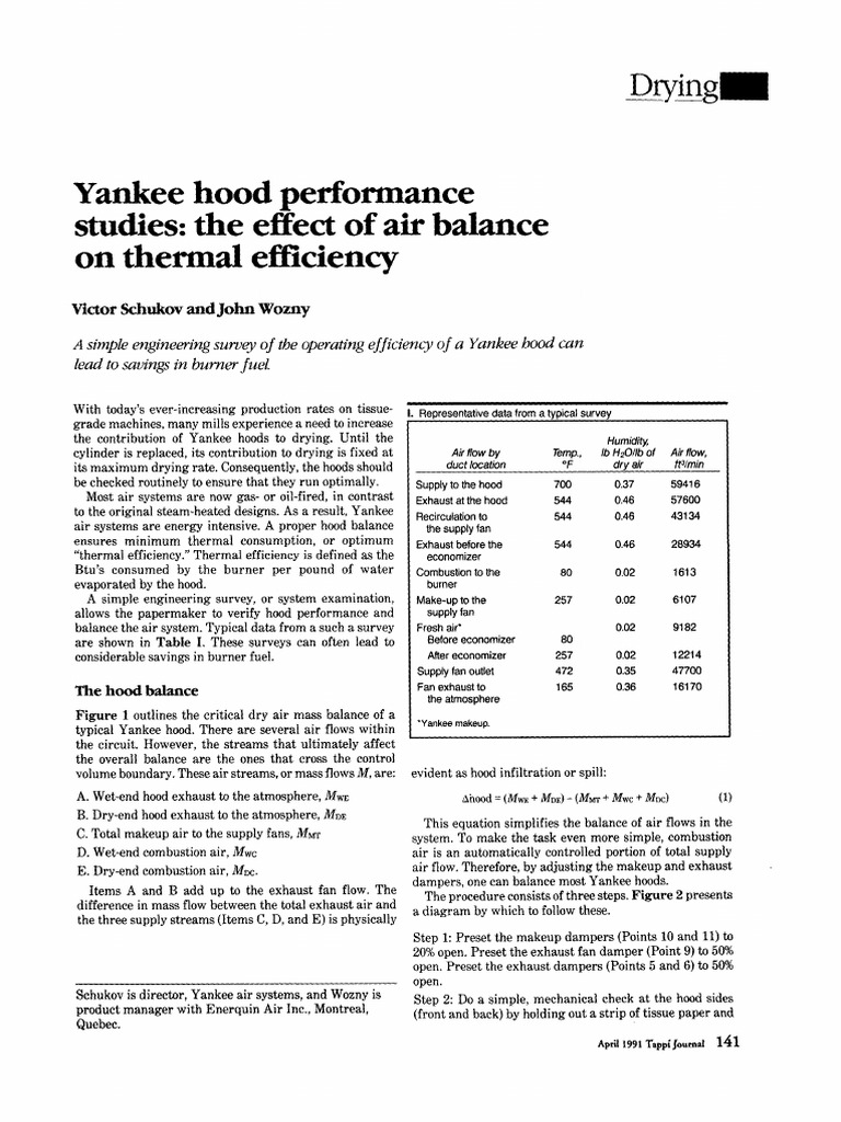 Yankee Hood Performance Studies The Effect of Air Balance on Thermal ...