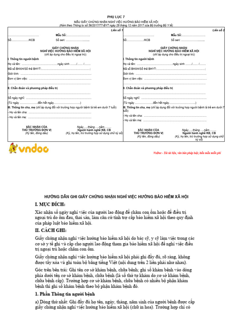 Giay Chung Nhan Nghi Viec Huong BHXH | PDF