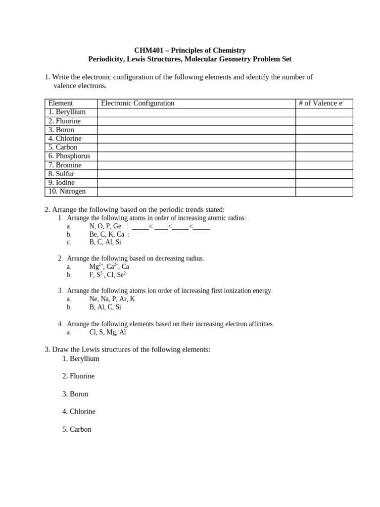 Periodicity, Lewis Structures, Geometry | PDF