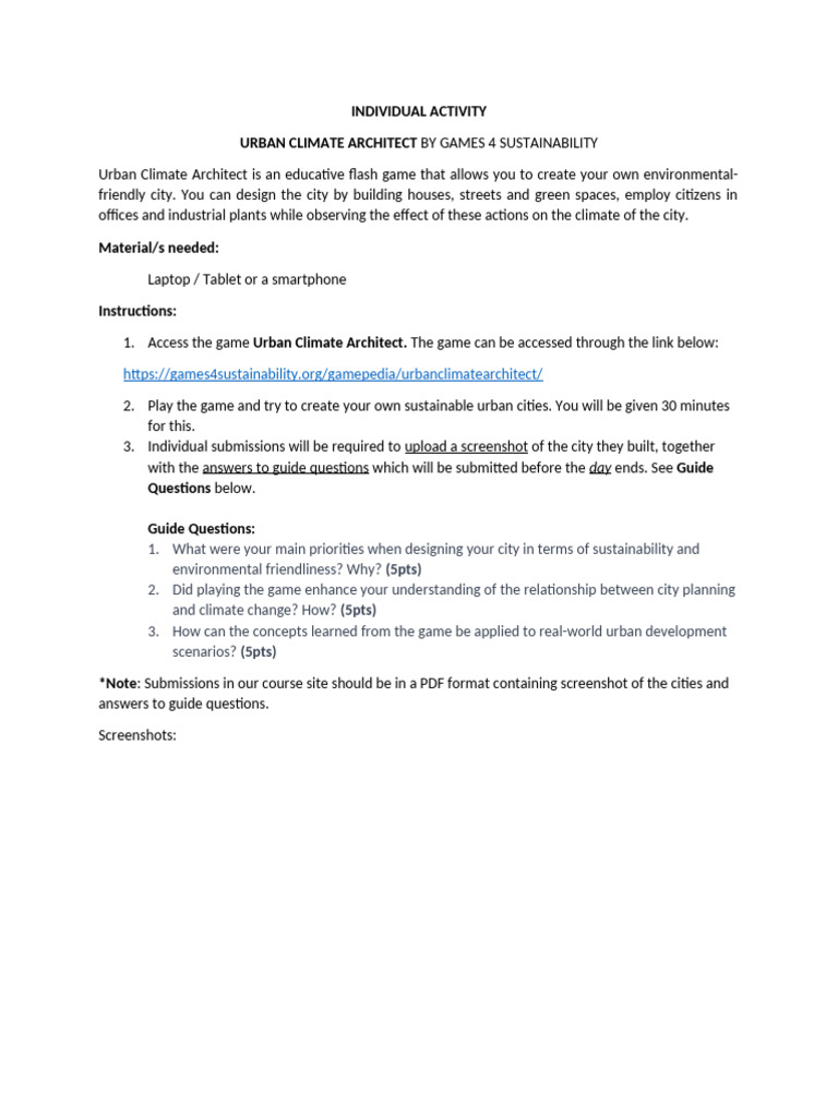 Urban Climate Architect Game Overview | PDF | Sustainability | Climate ...