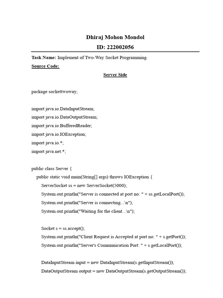Two Way Socket - 241218 - 113921 | PDF | Computer Networking | Software Development