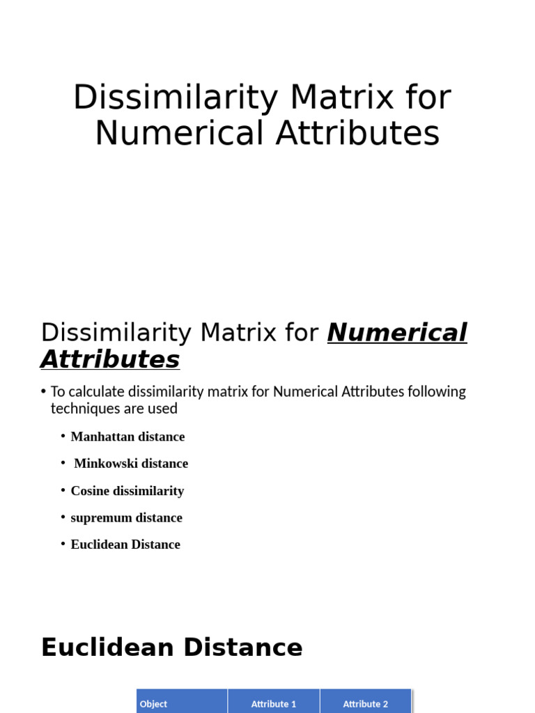 5-Dissimilarity Matrix for numerical attributes | PDF