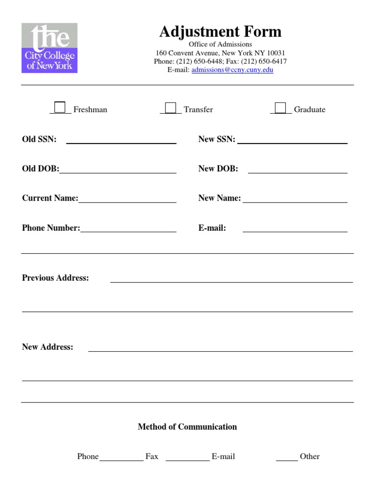 CCNY Admissions Adjustment Form | PDF