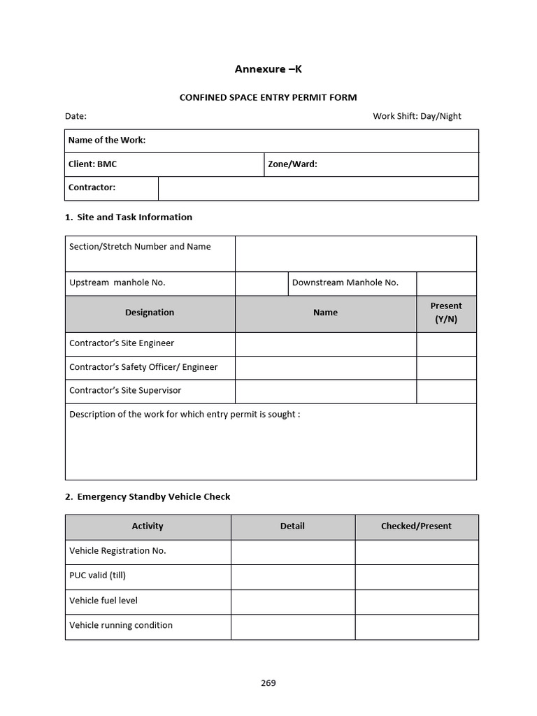 Confined Space Entry Permit Form | PDF | Personal Protective Equipment ...