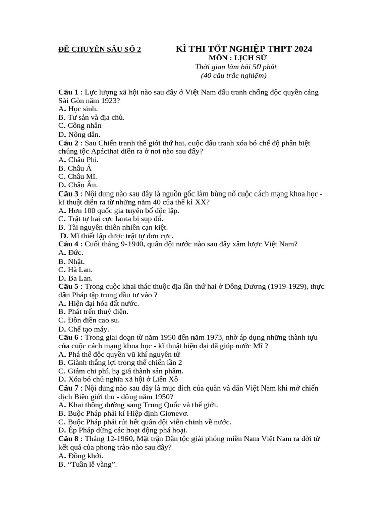 ĐỀ CHUYÊN SÂU SỐ 2 KÌ THI TỐT NGH | PDF