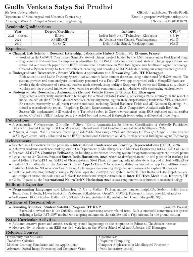 Prudhvi Gudla CV | PDF | Computing | Computer Science