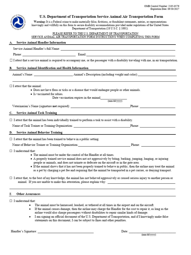 Service Animal - Air Transportation Form FINAL 9.20.24 | PDF | Animal ...