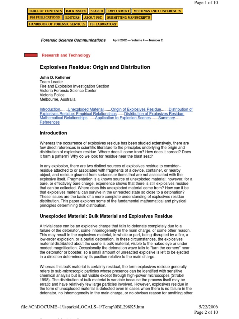 John D. Kelleher - Explosives Residue: Origin and Distribution | PDF | Explosive Material ...