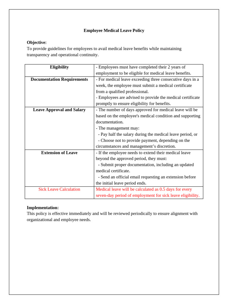 Employee Medical Leave Policy | PDF