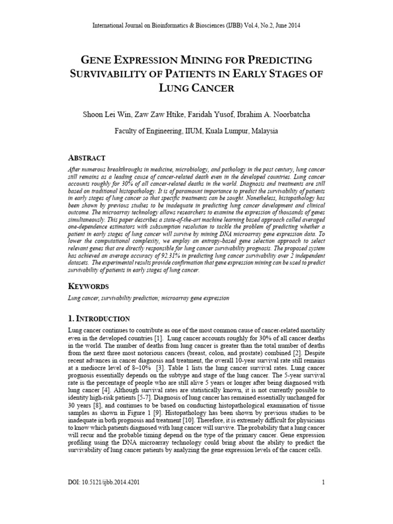 Gene Expression Mining for Predicting Survivability of Patients in ... Gene Expression Mining for Predicting Survivability of Patients in ...