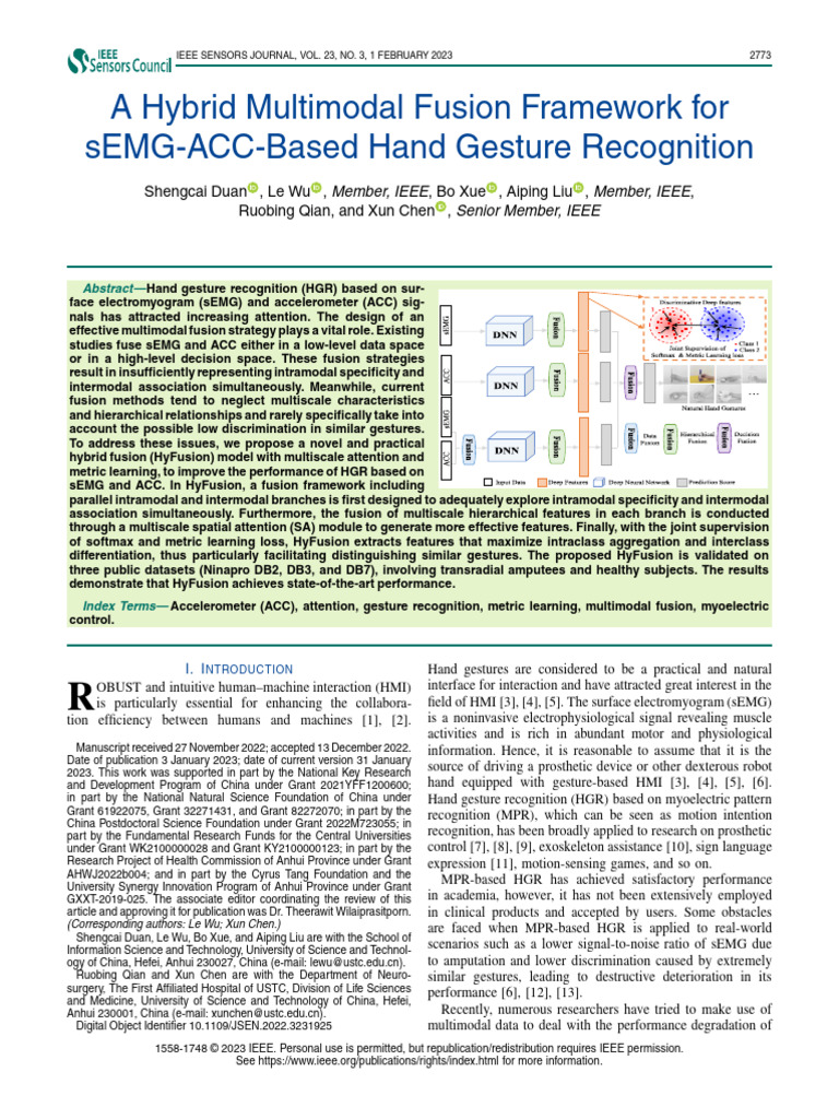 A Hybrid Multimodal Fusion Framework For SEMG-ACC-Based Hand Gesture Recognition | PDF ...