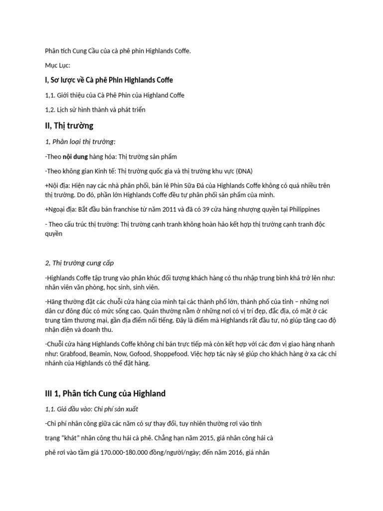 Phân Tích Cung Cầu Của Cà Phê Phin Highlands Coffe | PDF