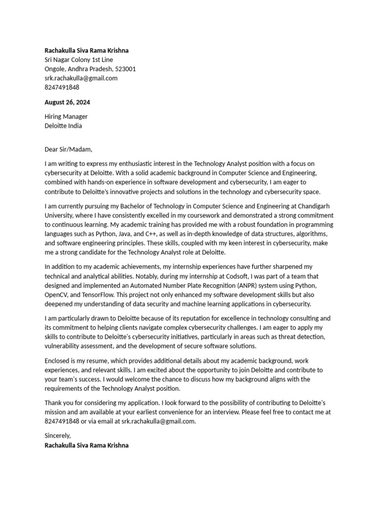 deloitte_coverletter | PDF | Computer Security | Security