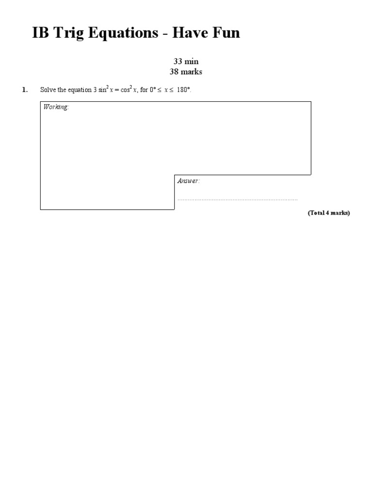 Ib Problems - Trig Equations | PDF | Sine | Trigonometry