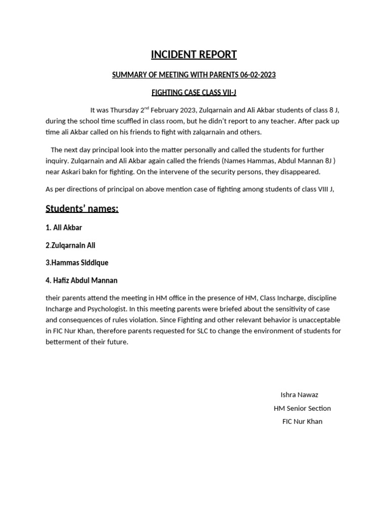 INCIDENT REPORT | PDF