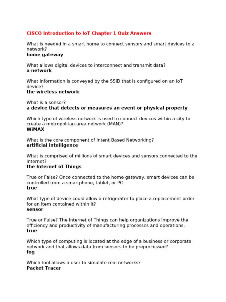 CISCO Introduction To IoT Chapter 1 Quiz Answers | PDF | Computer Security | Security