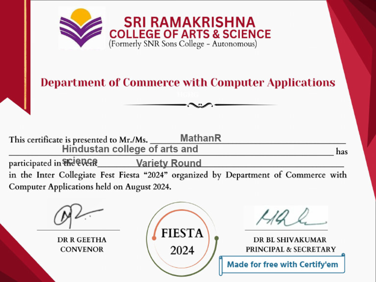 Fiesta 2024 BCOMCA Certificate Template | PDF