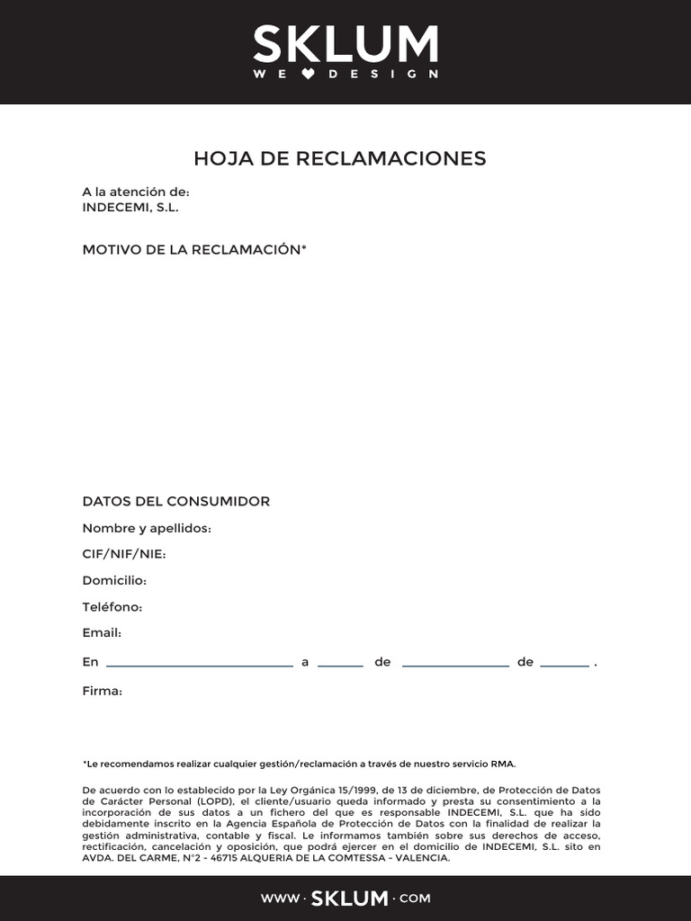 SK Hoja Reclamaciones | PDF