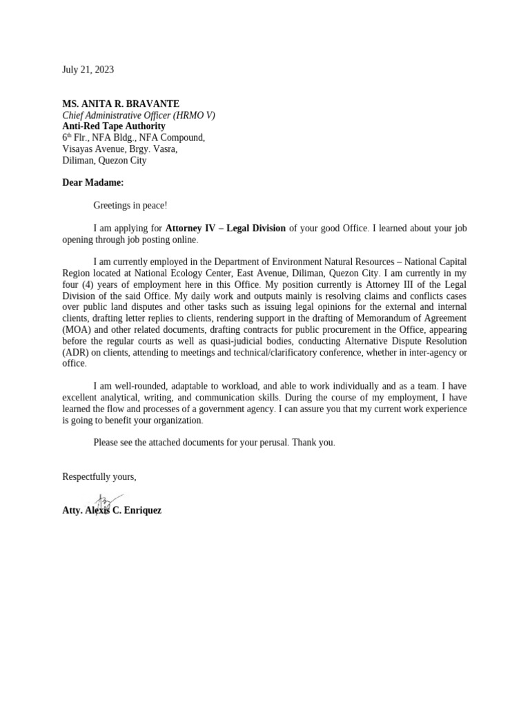 Attorney IV Job Application Letter | PDF